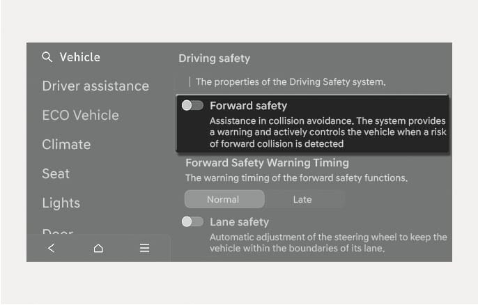 Forward Collision-Avoidance Assist settings