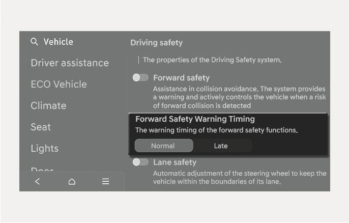 Forward Collision-Avoidance Assist settings