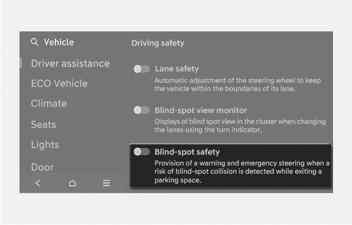 Blind-Spot Collision-Avoidance Assist settings