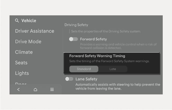 Forward Collision-Avoidance assist settings